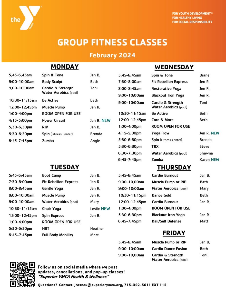 Schedules for the Superior Douglas County Family YMCA